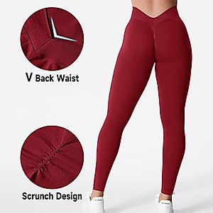 YEOREO Liz Scrunch Workout Leggings for Women High Waisted Butt Lifting V Back Waist Seamless Gym Yoga Leggings Red XS