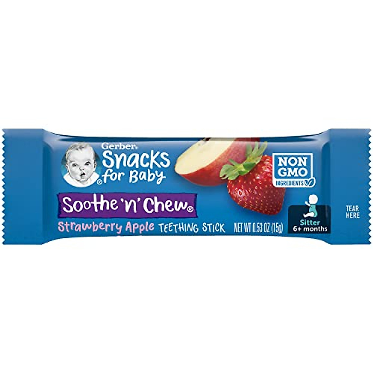 Gerber Snacks for Baby Soothe ‘n’ Chew Teething Sticks, Strawberry Apple, Made with Wholesome Grains & Non-GMO Ingredients, 6 Individually Wrapped Teething Sticks/Box (Pack of 2 Boxes)