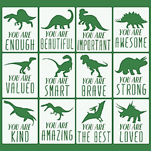 Coocamo 12 Pack Dinosaurs Stencils Reusable Inspirational Word Stencils for Kids Boys Nursery Bedroom Wall Decor Prints, 8 x 10 Inches