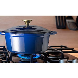 Enameled Cast Iron Dutch Oven - 5qt Dutch Oven Pot with Lid and Steel Knob - Cast Iron Cookware with Loop Handles for Gas, Electric & Ceramic Stoves - Blue Enamel Dutch Oven for Cooking & Baking
