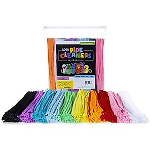 zees 1,000 Pipe Cleaners in 10 Assorted Colors, Value Pack of Chenille Stems for DIY Arts and Craft Projects and Decorations - 6mm x 12 Inches (1000)