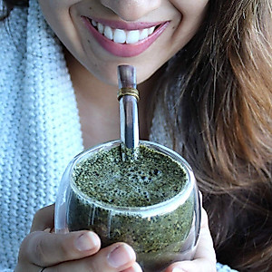 Novomates Yerba Mate Kit - Double Wall Glass Yerba Mate Cup with Stanley Steel Bombilla Mate - Yerba Mate Cup and Bombilla Set - Yerba Mate Gourd - Bombilla Mate and Mate Tea Cup - 8.4oz (250 ml)