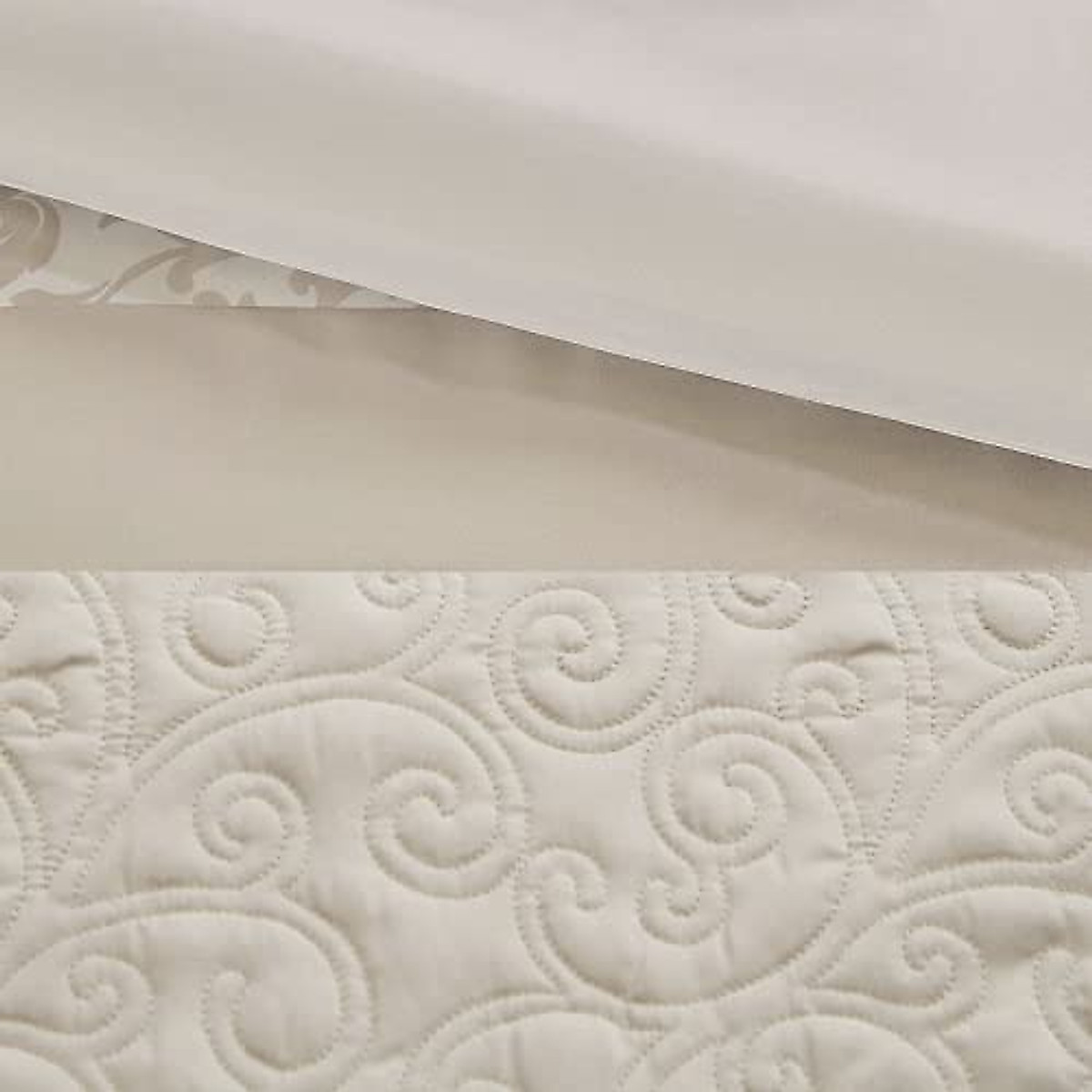 510 DESIGN Luxe Quilted Comforter Set Modern Transitional Design, All Season Down Alternative Warm Bedding Matching Shams, Bedskirt, Decorative Pillow, Queen, Ramsey Damask Neutral