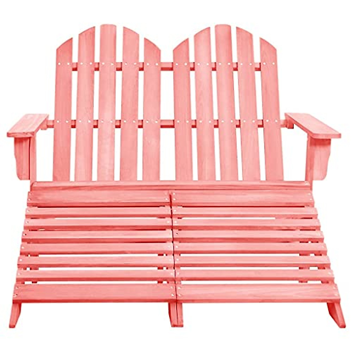 Tidyard 2-Seater Patio Adirondack Chair&Ottoman Fir Wood Pink Outdoor Fire Pit Chair Wooden Garden Armchair for Porch Pool Lawn Deck Backyard Balcony Outdoor
