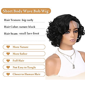 Fancy Hair Short Curly Bob Wig Lace Curled Bob Wigs for Black Women Big Curly Lady Side Part Wigs Synthetic Body Wave Wig for Women Daily Cosplay Use