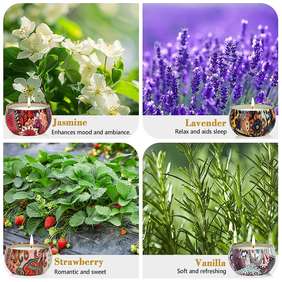 4 Pack Scented Candles Gifts for Women 10oz Home Scented Candles 100Hours Aromatherapy Candle Gifts Set Soy Wax Candles for Christmas Day, Birthday, Mothers Day, Valentine's Day