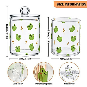 Bulletgxll Apothecary Jar with Lids 2 Pack Cute Frog Qtip Holder Clear Plastic Containers Bathroom Vanity Countertop Organizer for Cotton Swabs, Cosmetic Pads, Sponges, Flossers