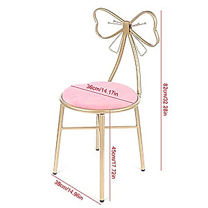Gdrasuya10 82cm Soft Pink Velvet Cushion Butterfly Bow Tie Chairs Metal Frame Lounge Dresser Seats with Butterfly Backrest for Kitchen Dining Coffee Restaurant Bedroom Home Gold (A-Dark Pink)