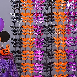 LOLStar Halloween Party Decoration, 2 Pack Black Orange and Purple Bat Photo Booth Props, 3.3 x 6.6 ft Halloween Foil Fringe Curtains, Halloween Photo Backdrop Streamers for Halloween Party Supplies