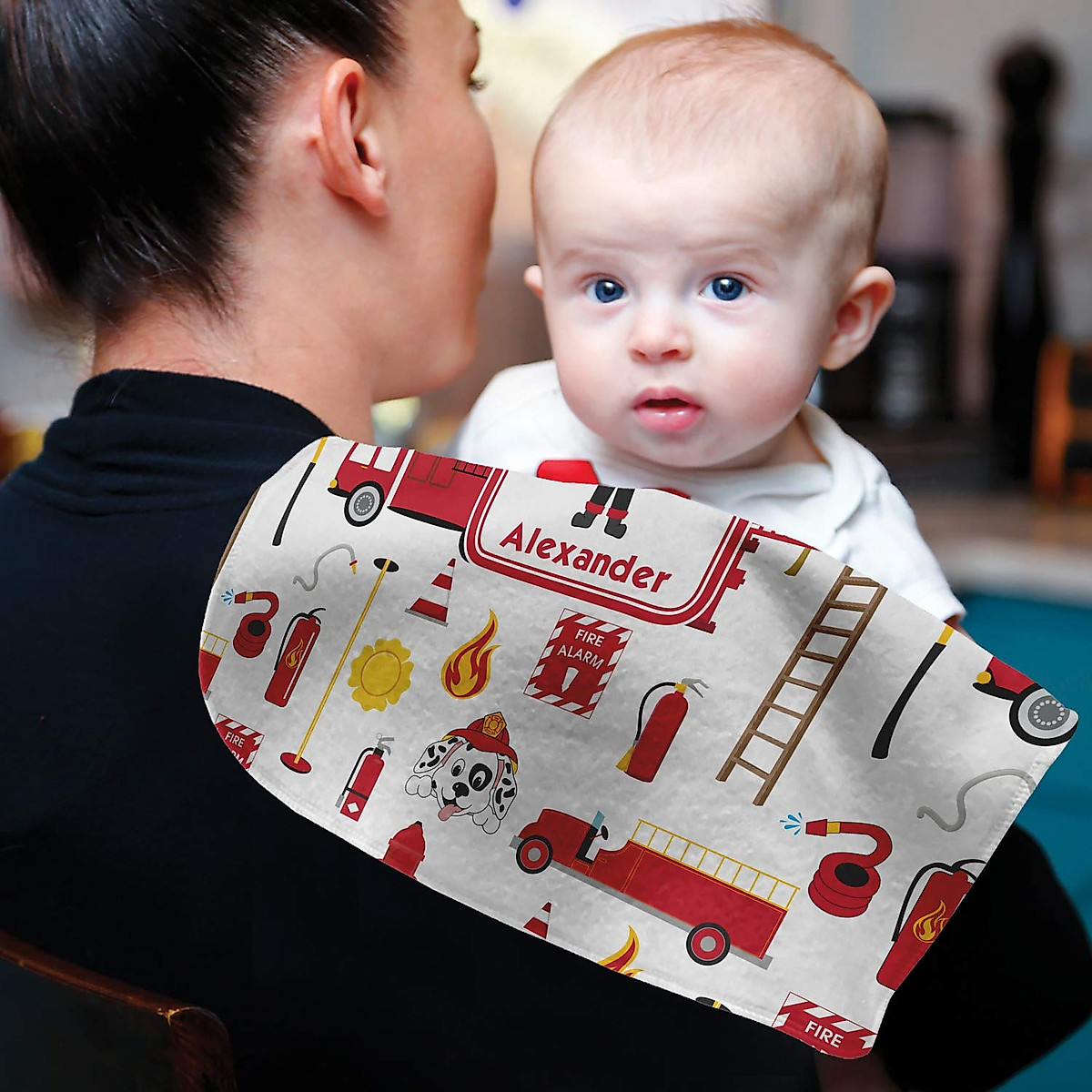 Baby Milano Personalized Firefighter Character Burp Cloth - Fleece w/Name or Text