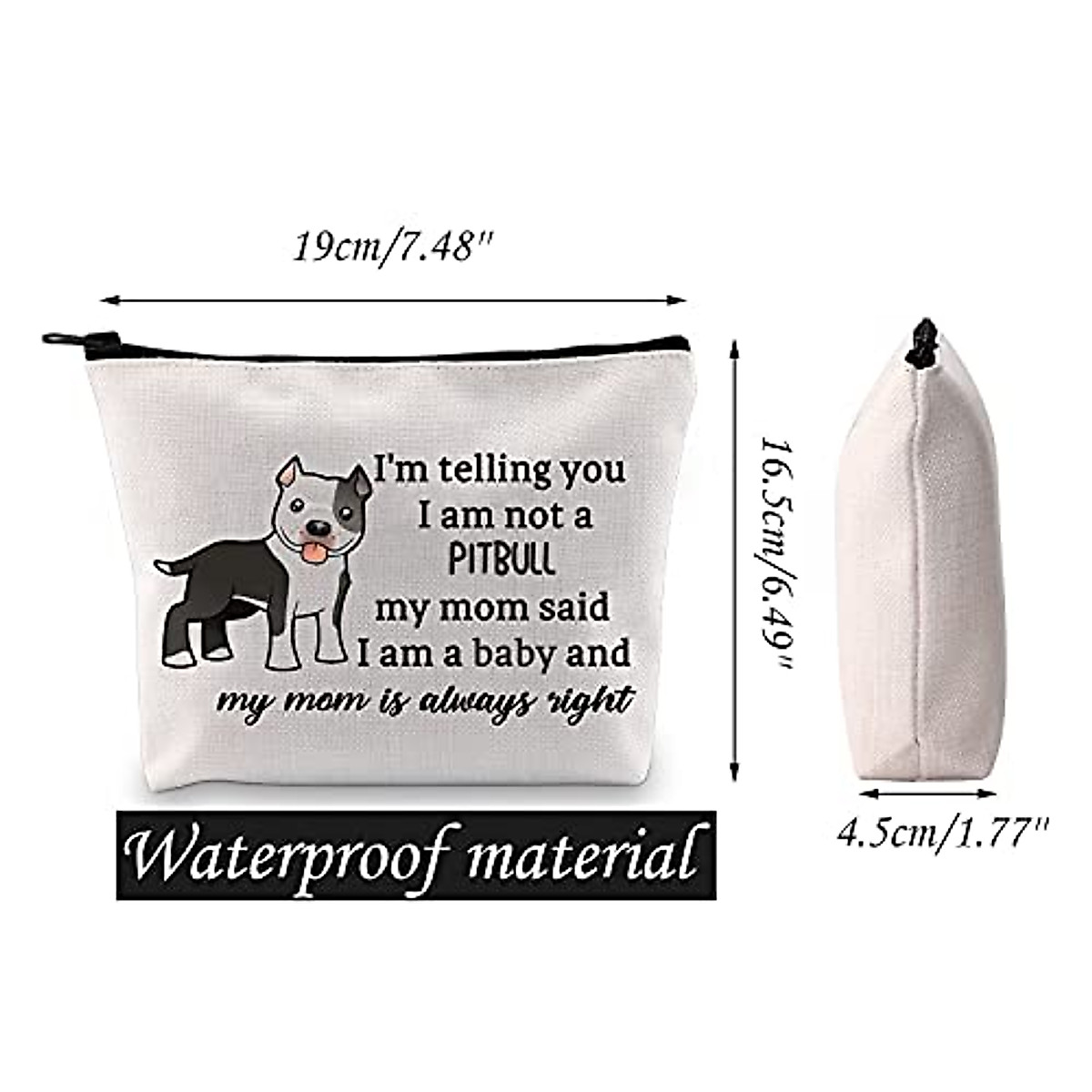 JNIAP Pitbull Dog Cosmetic Bag Pitbull Lover Owner Gift I Am Not a Pitbull I Am a Baby Makeup Pouch Pitbull Mom Travel Toiletry Bag(Pitbull bag)