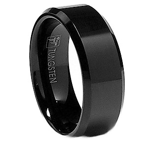 Metal Masters 8MM Black High Polish Beveled Edge Tungsten Carbide Ring Size 9.5