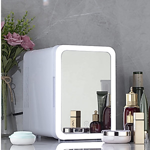 ACADA Mini Beauty Fridge 8/12L with LED Lighted Mirror - Portable Mini Fridge for Skincare Makeup Mask Drinks Fruits, Cooler & Warmer Dual Purpose Silent for Bedroom Office Vanity Vehicle (8L)
