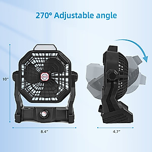 CooCoCo Camping Fan, Portable Fan Rechargeable,Battery Operated Fan Camp Fan for Tents,Stepless Speed & Long-Lasting Battery Fan for Outdoor,Office,Travel