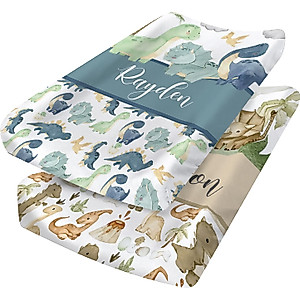Personalized Changing Pad Cover, Custom Diaper Change Table Sheets with Name, Soft Dinosaur Jersey Knit Dinosaur Printed Cradle Sheet for Boys Girls, 2 Pack Changing Pad Covers (16" x 32")