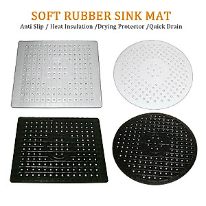 Kitchen Sink Protector Mat, Soft Rubber Sink Dish Drying Mat/Grid, Quick Draining Drain Pad Protector, Anti Slip Cushions Sinks, Stemware, Wine Glasses, Mugs, Bowls, Dishes(Black,size:Round)