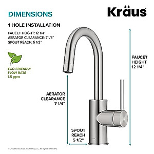 KRAUS Spot Free Oletto Single Handle Kitchen Bar Faucet in All-Brite Stainless Steel Finish, KPF-2600SFS (Pack of 1)