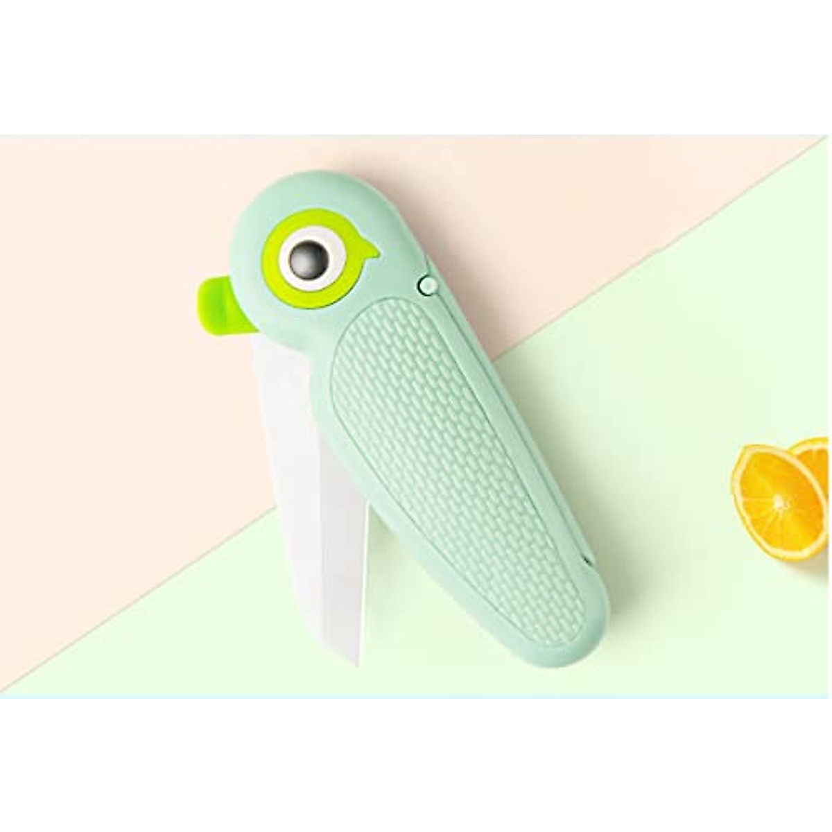 VSL VANSLENSON 2 in 1 Small Folding Knife Super Cute Bird Knife with Peeler 2.5” Blade Mini Pocket Size EDC Knife Green Pink (One Set)