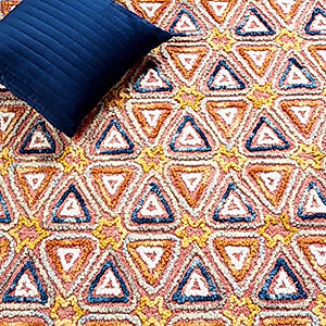 SAFAVIEH Trace Collection Area Rug - 5' x 8', Red & Navy, Handmade Wool, Ideal for High Traffic Areas in Living Room, Bedroom (TRC514Q)