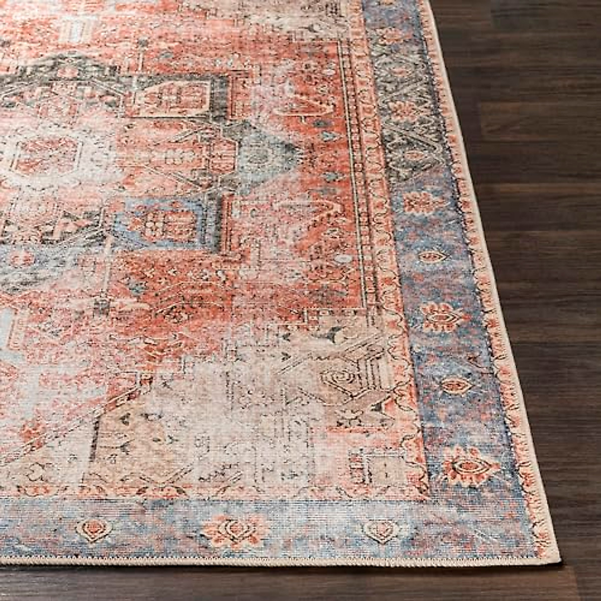 Livabliss Suri Vintage Washable Area Rug 5'3" x 7'3", Rust/Blue