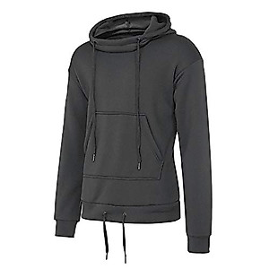 Thenlian Men's Casual Pure Color Turtleneck Pullover Hoodie Long Sleeve Sweatershirt Tops(M, Gray)