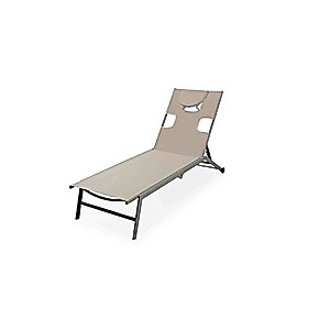Ostrich Outdoor Chatham 2 Pieces Patio Chaise Lounges | Patio Lounge Chairs | Patio Chairs | 5- Position Recliner Adjustable Sunbathing Lounge Chair for Patio, Beach, Yard, Pool, Tan & White