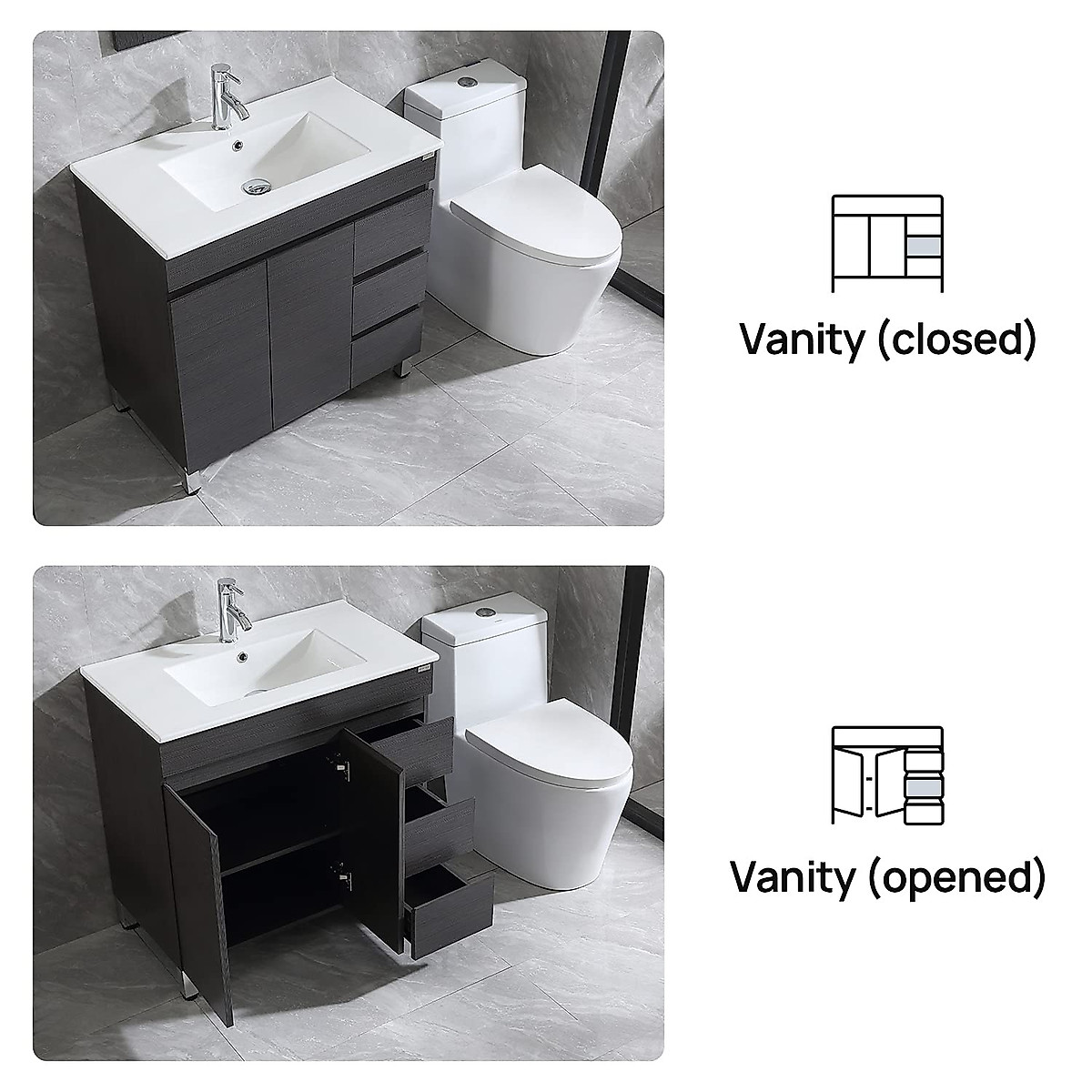 wonline 32" Bathroom Vanity and Sink Combo Cabinet Undermount Ceramic Vessel Sink Chorme Faucet Drain with Mirror Vanities Set