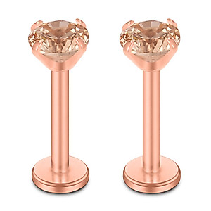 SCERRING 6PRS(12pcs) 16G 4mm Mix Color CZ Internally Threaded Labret Monroe Lip Ring Tragus Nail Helix Earring Stud Piercing Jewelry Bar Length 6mm