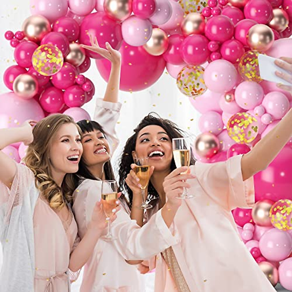KARLURE Pink Balloon Arch Kit with Lights, Hot Pink Rose Gold Chrome Balloons Garland for Barbie Princess Theme Party Birthday Wedding Bridal Shower Valentine Day Mother's Day Decorations Background