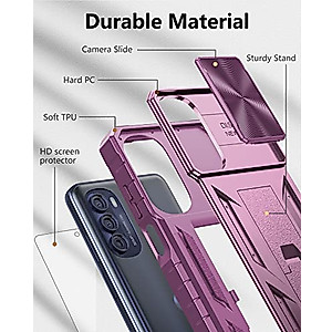 for Motorola Moto G-Stylus 5G-2022 Case: Military Grade Drop Proof Protection Cover with Kickstand | Matte Textured Rugged Shockproof TPU | Protective Phone Case for Moto G Stylus(Pink Purple)