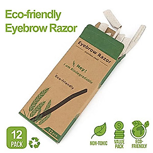 Biodegradable Eyebrow Razors, Facial Hair Remover, Shaver, Trimmer, Shaper, Dermaplaning Tool, 12 pcs Natural Color