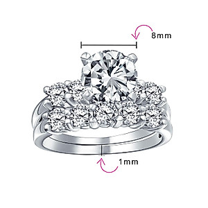 Classic 3.5CT Round Brilliant Cut Solitaire AAA CZ Side Stones Anniversary Engagement Wedding Band Ring Set For Women .925 Sterling Silver