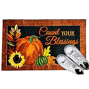 Nourison Welcome Fall Accent Rug, Polyester Hand Carved Plush Cut Pile, 18 x 30 Inches, Harvest Pumpkin, Sunflower, Leaves Design for Autumn and Thanksgiving Decorating