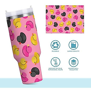 MCHIVER Colorful Ducks 30 oz Tumbler with Handle and Straw Stainless Steel Vacuum Water Bottle Leak-proof Travel Coffee Mug Thermos Water Bottle for Water Iced Tea Coffee