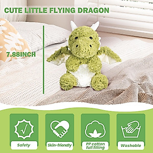 EOUOBOMO Little Flying Dragon Plush,Cute Dinosaur Stuffed Animals Pillow,Kawaii Fire Dragon Animal Plushies Toy, for Adults and Kids,7.88",Green