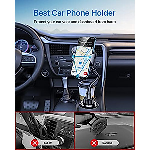 Danmus® Upgraded Car Cup Holder Phone Mount with Extendable Base, [15-in Adjustable Long Gooseneck] [Military-Grade] Car Truck Mount Compatible with iPhone 15 14 13 12 Pro Max Samsung S23 All