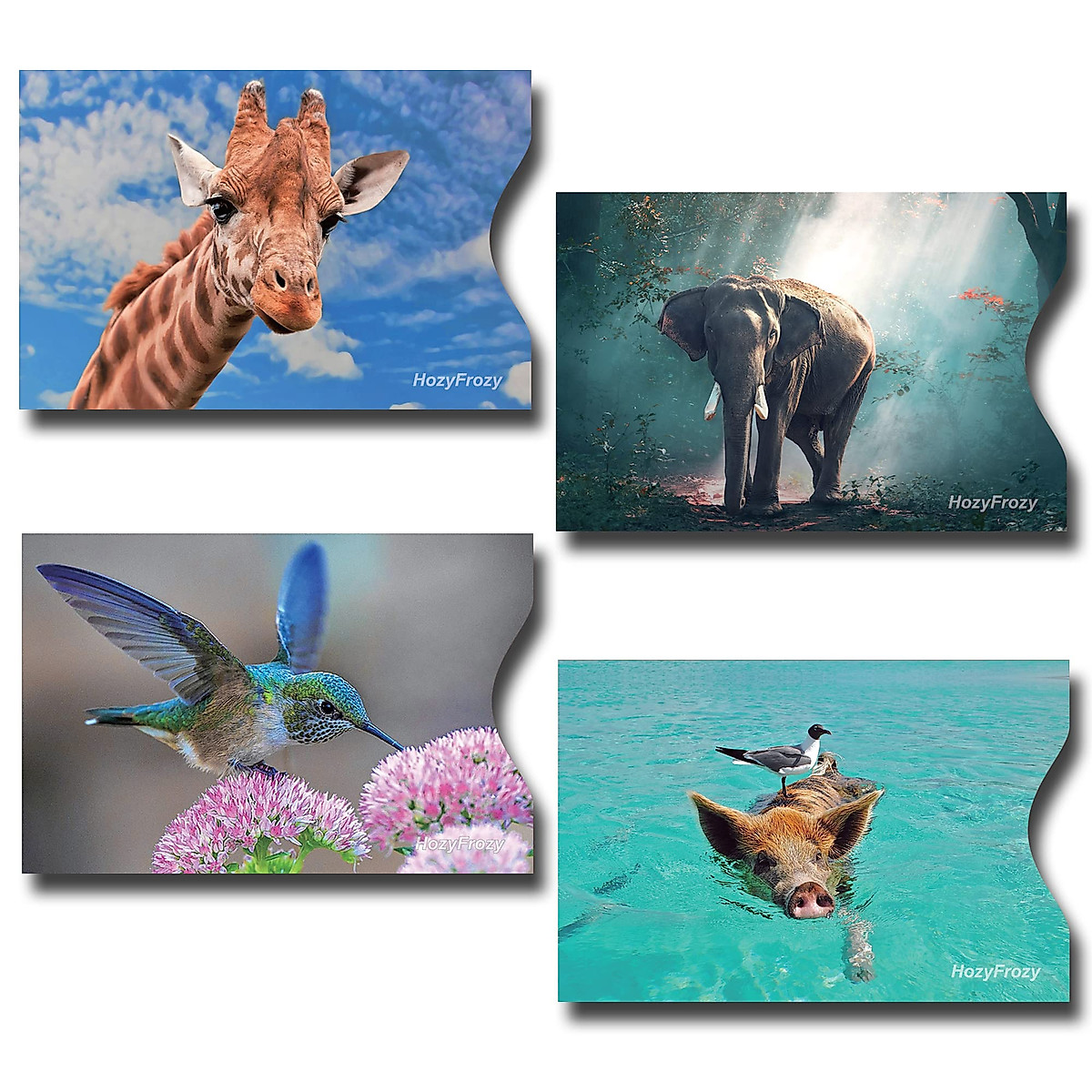 8 RFID Blocking Sleeves, Credit Card Protector, Anti-Theft Credit Card Holder, for Men and Women, Elephant, Zebra, Fox, Giraffe, Hummingbird, Penguin, Alpaca and Piggy Prints