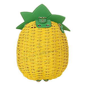 QZUnique Women's Straw Pineapple Shape Bag Cute Pineapple Cross body Small Handbag Purse