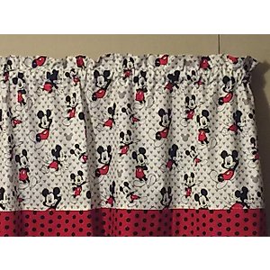 Mickey Mouse Red Black White Polka Dot Bedroom Window Treatment Topper Valance Decor