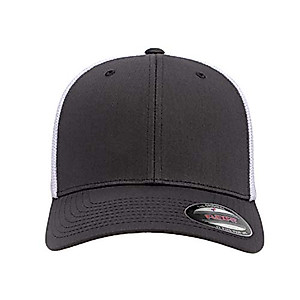 Flexfit Mens Mesh Fitted 2-tone Trucker Hat, Charcoal/White