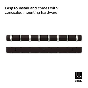 Umbra Flip Wall Mounted Floating Rack – Modern, Sleek, Space-Saving Hanger with Retractable Hooks to Hang Coats, Scarves, Purses and More, 8, Espresso