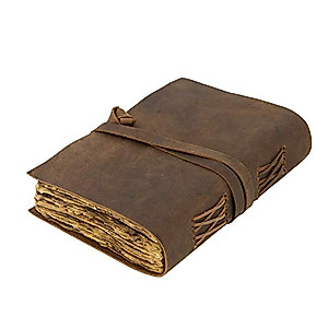 Vintage Leather Journal - Burnt Deckle Edge Vintage Paper - Handmade Leather Bound Journal - Book of Shadows Journal - Leather Sketchbook - Drawing Journal - 240 Pages (7.5" x 5.5")