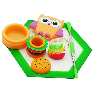 Vitakiwi Wax Silicone Carving Kit with 5ml 6ml 11ml Owl Hamburger Glass Concentrate Container and Carving Tool (Green)