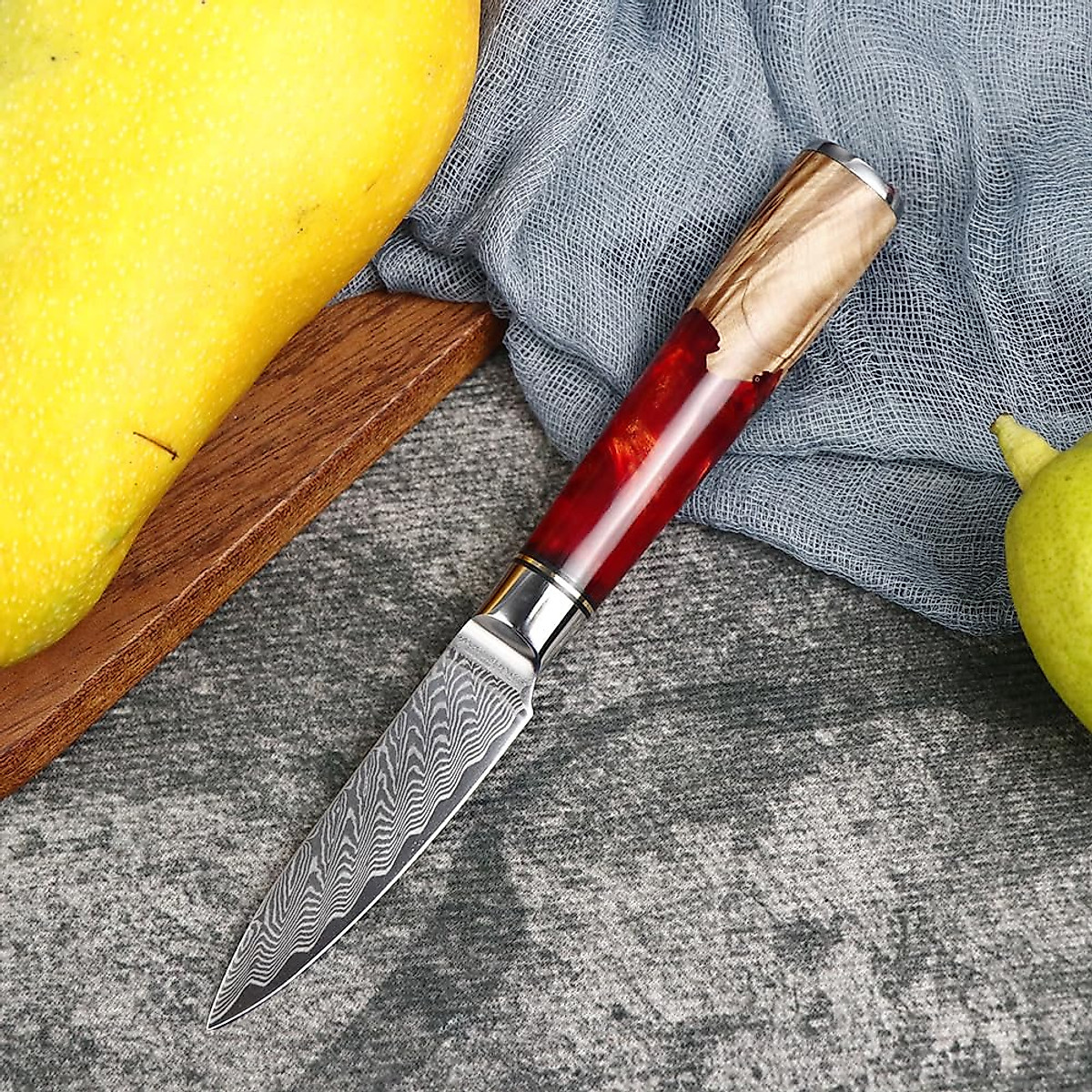 JUMCSONG 3.5 Inch Fruit Knife, 67 Layer Damascus Steel Blade Peeling Knife, Super Sharp Kitchen Knife