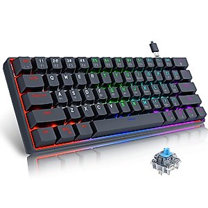 RAZEAK Portable 60 Percent Mechanical, Compact 61 Keys Mini Gaming Keyboard for PC/Mac Gamer Switchable Colorful RGB Backlit, Small Keyboard for Computer/Laptop - Blue Switch - Black