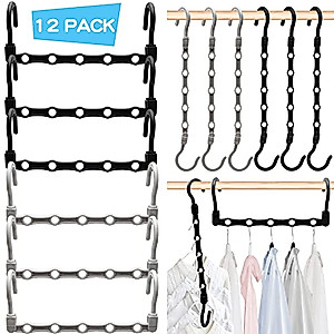 Closet Organizer,12 Pack Stronger Closet Organizers and Storage Clothes Hanger with 5 Holes Closet Storage for Heavy Clothes,College Dorm Room Essentials Magic Closet Organization Space Saving Hangers