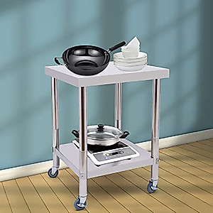 Food Prep Stainless Steel Table, Commercial Heavy Duty Food Prep Worktable, Work Table with Under-shelf Suitable for Restaurant, Home, Medical Offices and Hotel