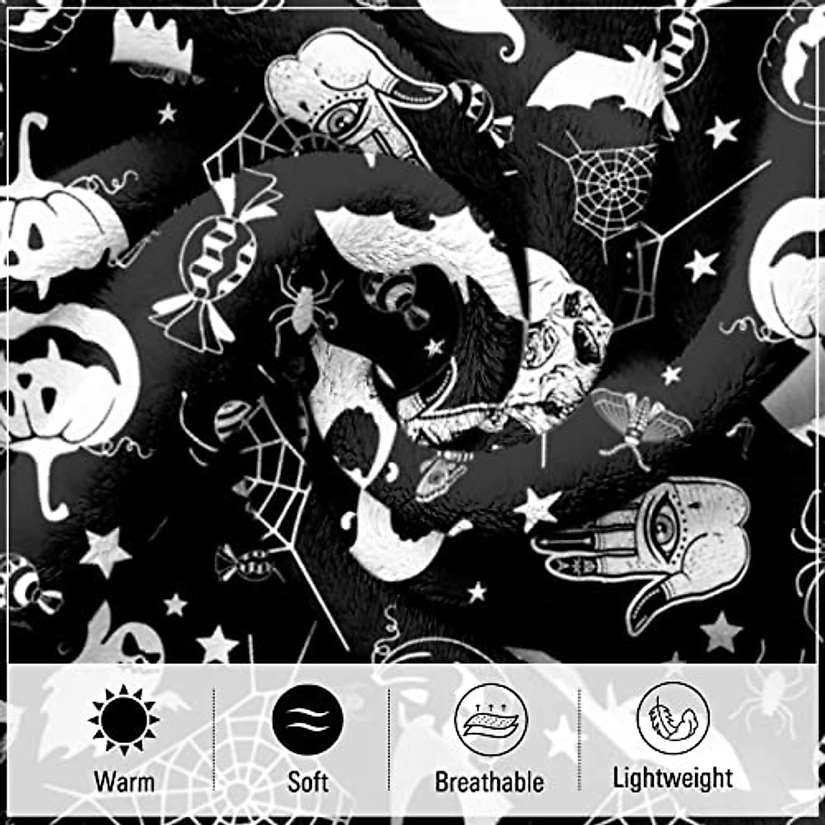 Black Halloween Blanket Witchy Blanket Hallloween Throw Blanket Pumpkin Skull bat Ghost Blanket Hallloween Gifts Soft Fuzzy Fleece Blanket for Sofa Bed Couch Chair Dorm 60"X50"