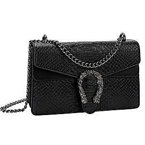 GLOD JORLEE Trendy Chain Crossbody Bags for Women - Luxury Snake-Print Leather Shoulder Satchel Bag Evening Clutch Purse Handbags (001-black)
