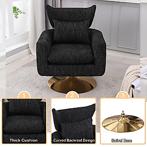 TehRecBT Modern Swivel Barrel Chair, Comfy Swivel Accent Armchair w/Gold Base, 360 Degree Swivel Club Chair Sofa Arm Leisure Chair for Nursery Bedroom Living Room Home Office (Black)